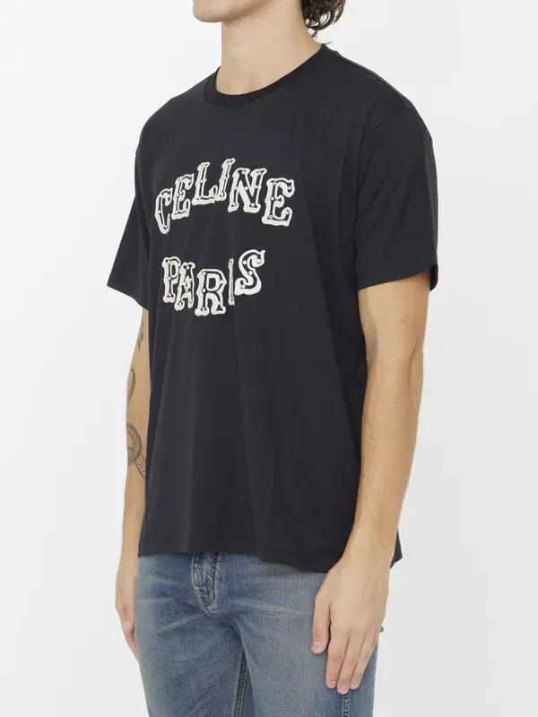 Celine Loose Embroidered T-shirt In Cotton Jersey
