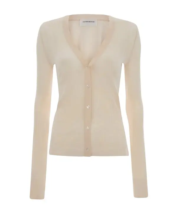 Victoria Beckham Long Sleeve V-neck Cardigan - Pale Rose