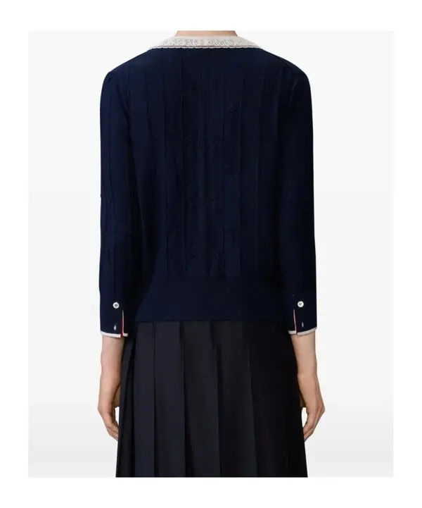 Thom Browne Bobble Stitch Lace-trim Cardigan