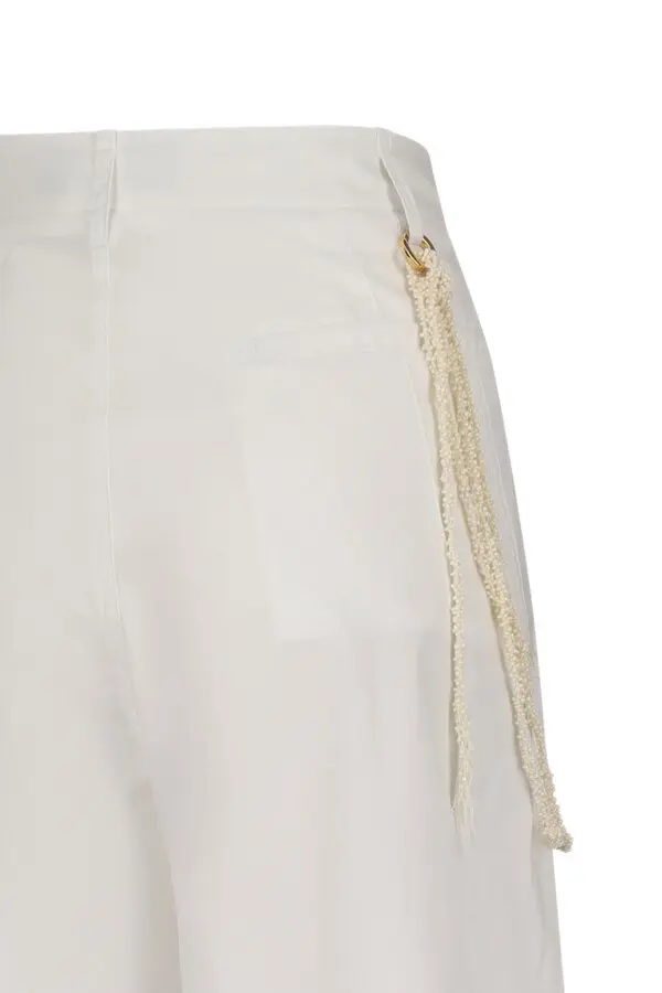 DARKPARK Phebe Relaxed Wide Leg Pants With Beaded Chain Detail - White