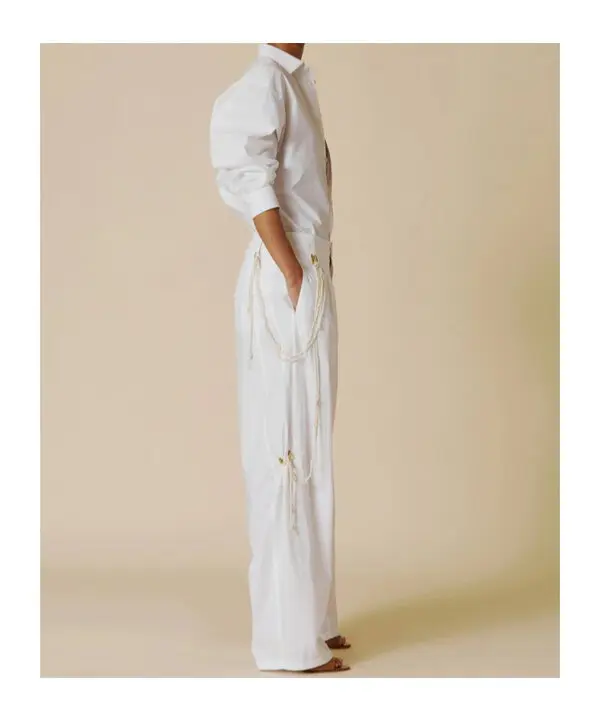 DARKPARK Phebe Relaxed Wide Leg Pants With Beaded Chain Detail - White