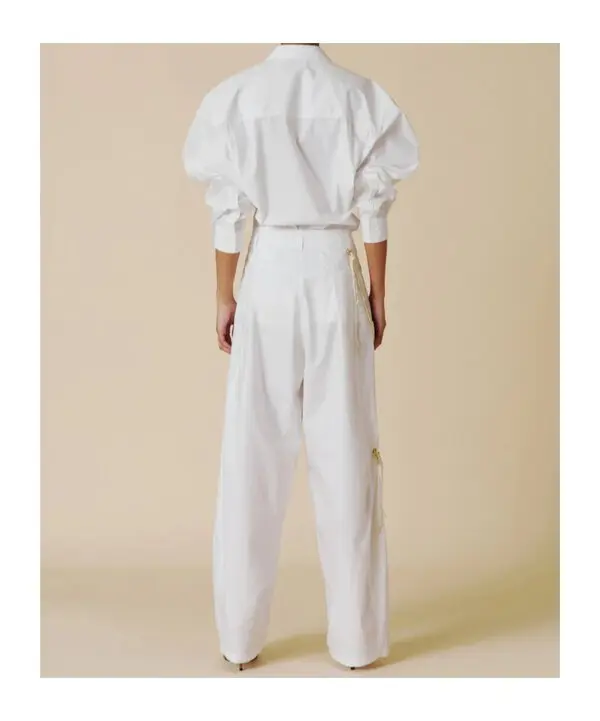 DARKPARK Phebe Relaxed Wide Leg Pants With Beaded Chain Detail - White