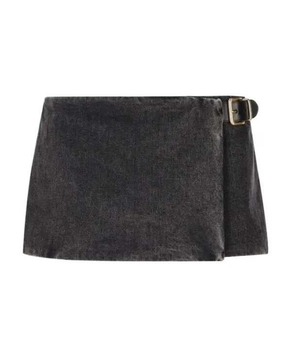 Miu Miu Wrapped Mini Skirt With Logo Detail - Black