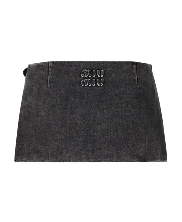 Miu Miu Wrapped Mini Skirt With Logo Detail - Black