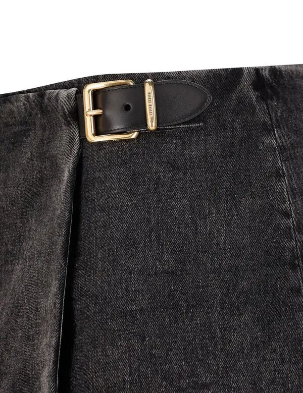 Miu Miu Wrapped Mini Skirt With Logo Detail - Black