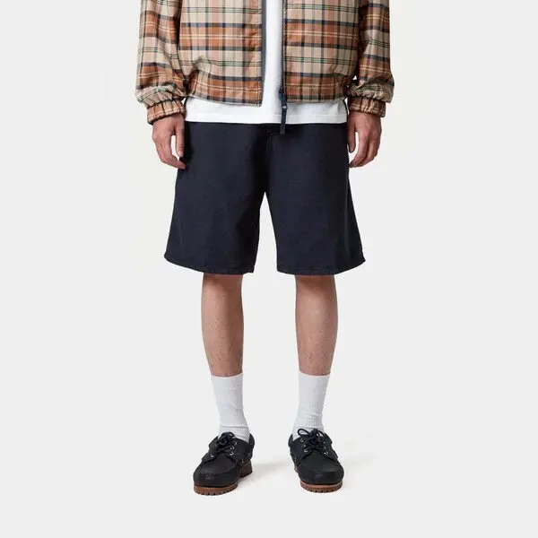 Carhartt Work In Progress Walter Single Knee Logo-patch Shorts - Deep Navy