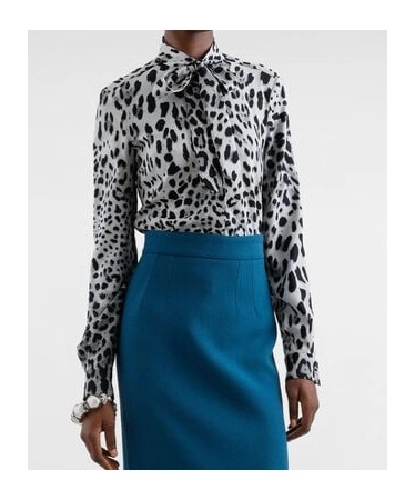 Dolce & Gabbana Leopard Print Pussy-bow Charmeuse Shirt