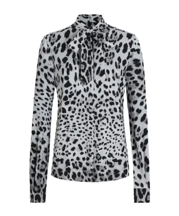 Dolce & Gabbana Leopard Print Pussy-bow Charmeuse Shirt