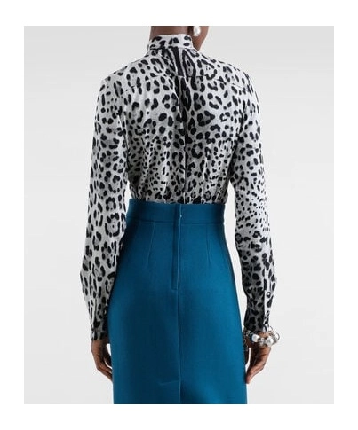 Dolce & Gabbana Leopard Print Pussy-bow Charmeuse Shirt