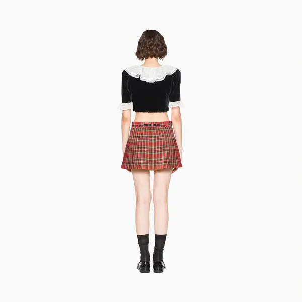 Miu Miu Plaid Pleated Mini Skirt With Buckle Detail