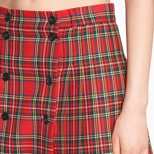 Miu Miu Plaid Pleated Mini Skirt With Buckle Detail