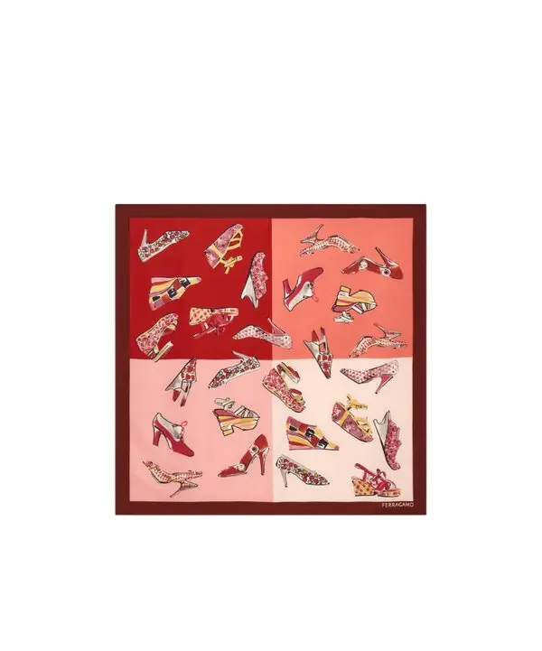 FERRAGAMO Genio Print Silk Scarf - Pink/red