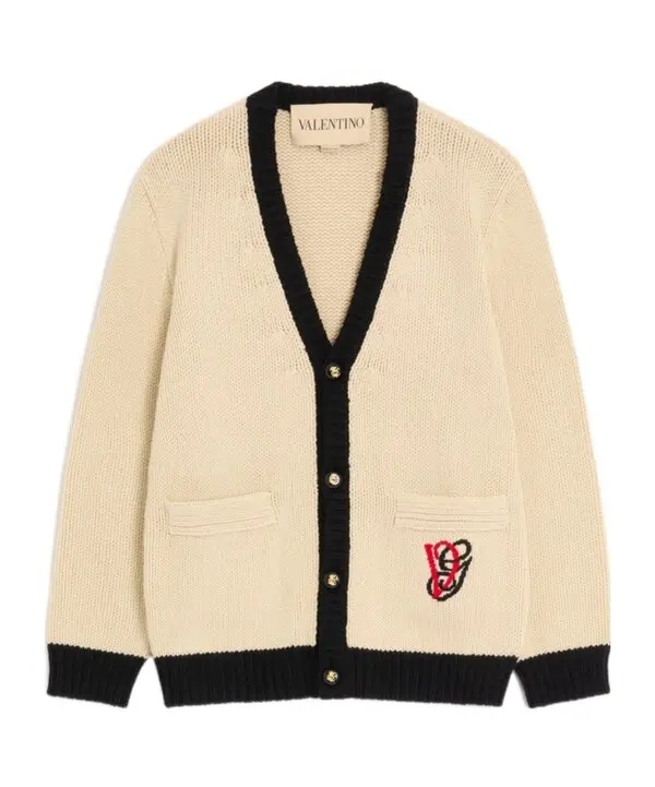 Valentino Garavani Wool Cardigan With Embroidered Vg - Nude