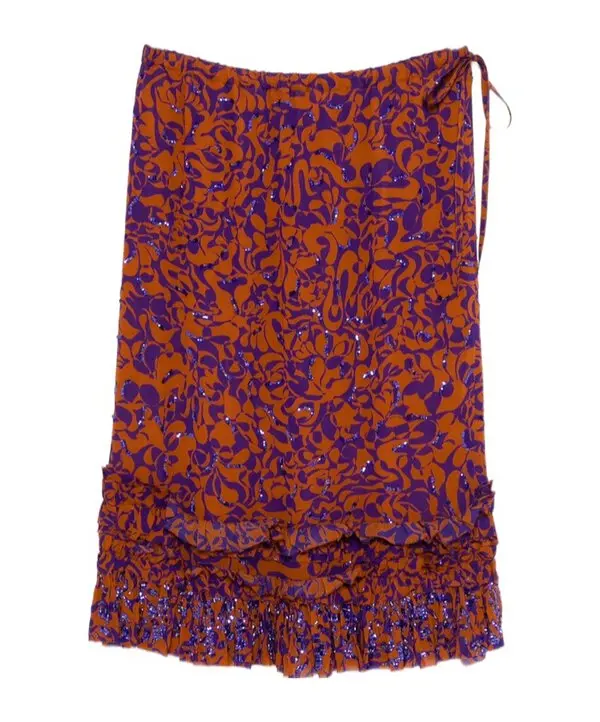 Dries Van Noten Printed Midi Skirt With Ruffled Trim And Sequins - Red