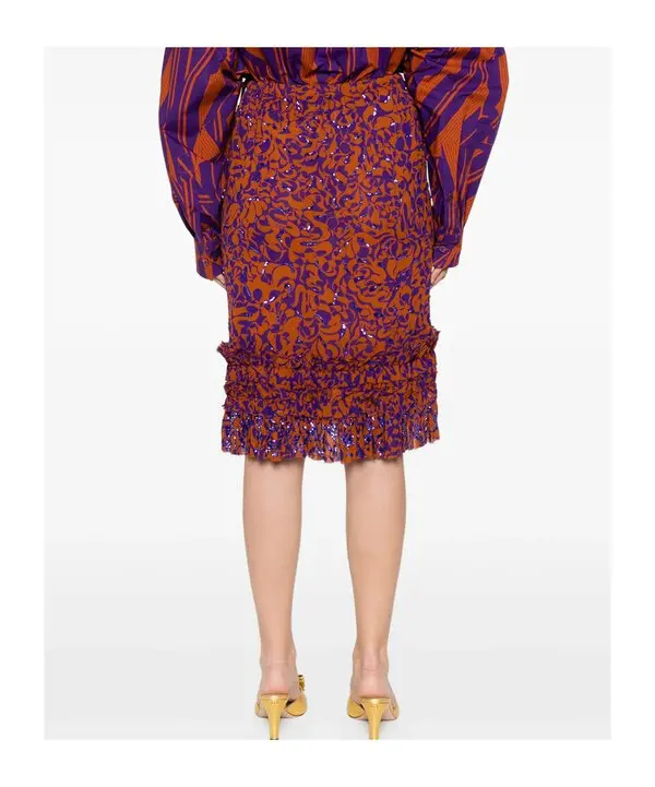 Dries Van Noten Printed Midi Skirt With Ruffled Trim And Sequins - Red