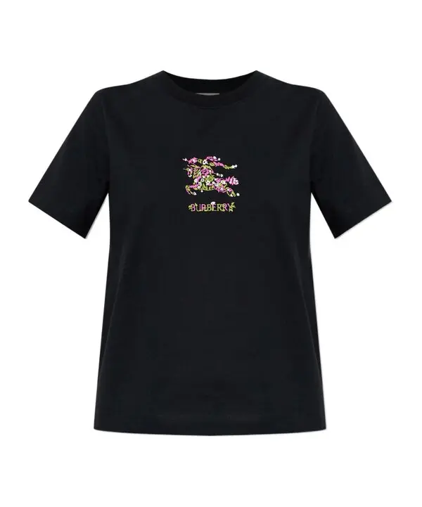 Burberry Logo Printed Crewneck T-shirt - Black