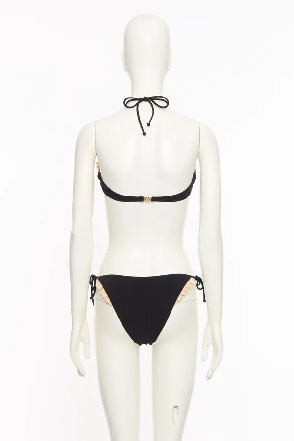 Valentino Garavani Black Pleated Triangle Bikini