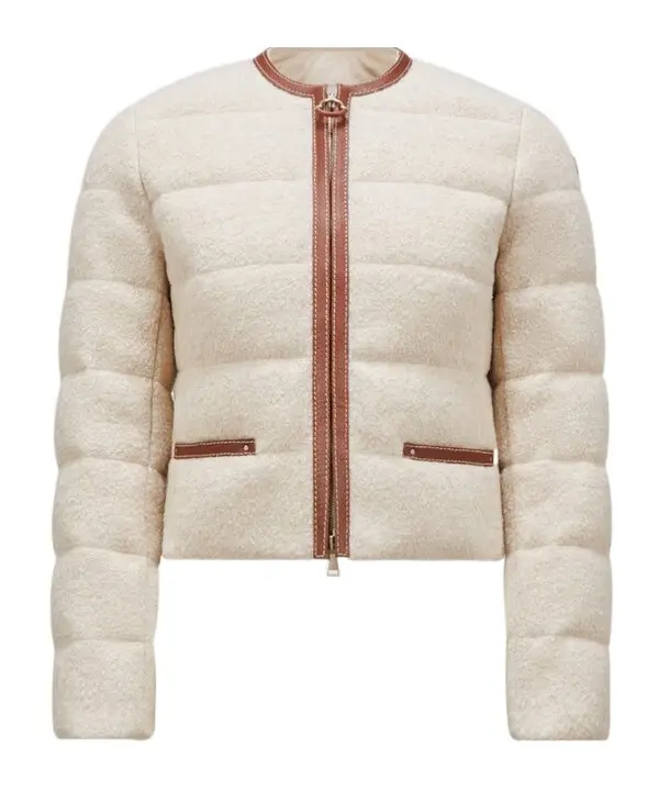 Moncler Serinde Short Down Jacket With Leather Trim - Light Brown