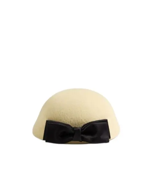 Valentino Garavani Vlogo Signature Lapin Fabric Hat With Satin Bow - Cream/black