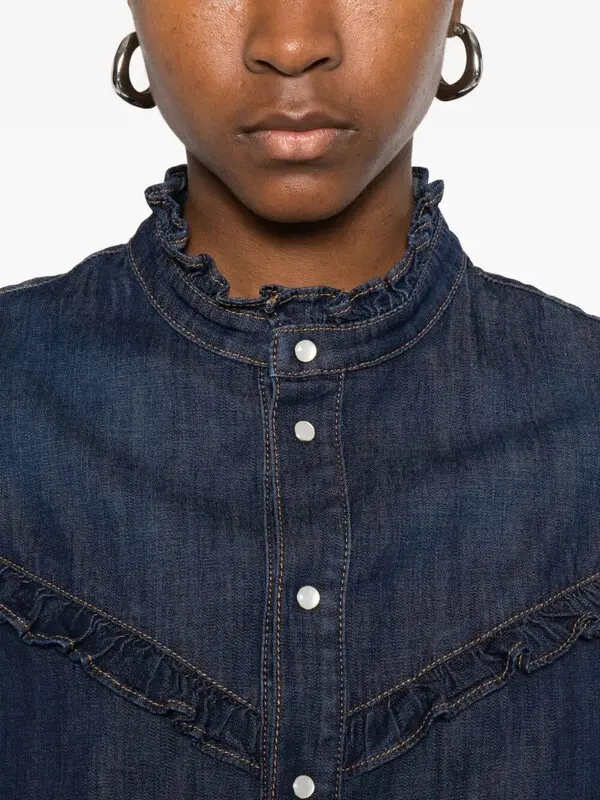 TWINSET Ruffle Detailed Button-up Denim Shirt - Black