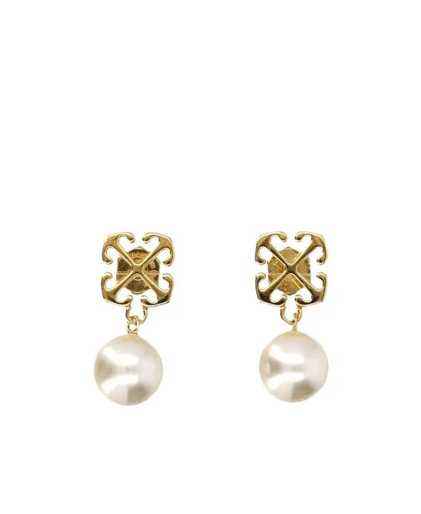 Off-White Arrows Embellished Pearl Drop Earrings - Yellow