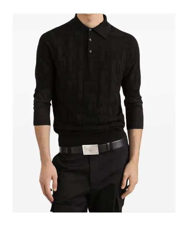 Dolce & Gabbana Dolce Gabbana Logo Jacquard Polo Shirt - Black