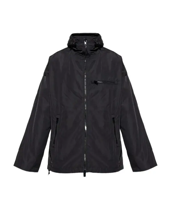 DIESEL® Waterproof Hooded Jacket With Adjustable Features And Embroidered Logo - Black
