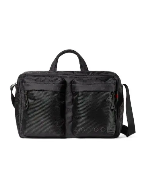 Gucci Allover Gg Motif Zipped Suitcase Bag - Black