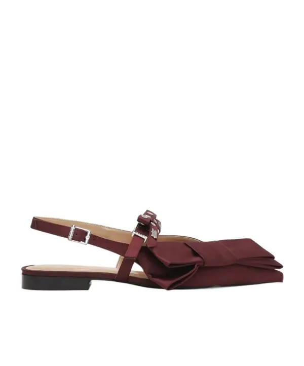 GANNI Slingback Flat With Bow Detail - Deep Burgundy Red