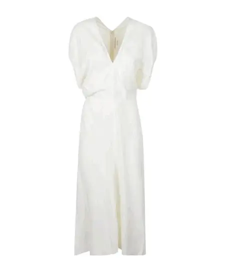 Victoria Beckham V-neck Gathered Short-sleeve Midi Dress