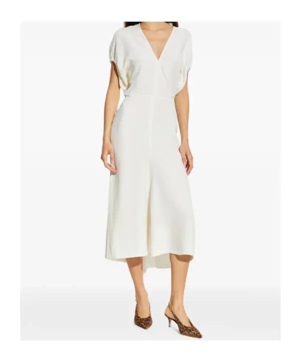 Victoria Beckham V-neck Gathered Short-sleeve Midi Dress