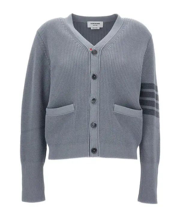 Thom Browne Garment Dyed 4-bar Cardigan - Light Gray