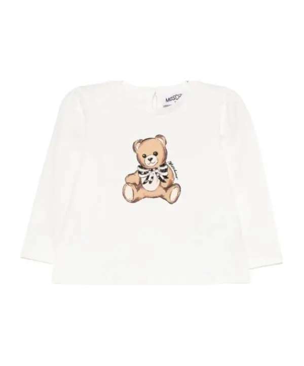 Moschino Teddy Bear Print Long Sleeve Top - White