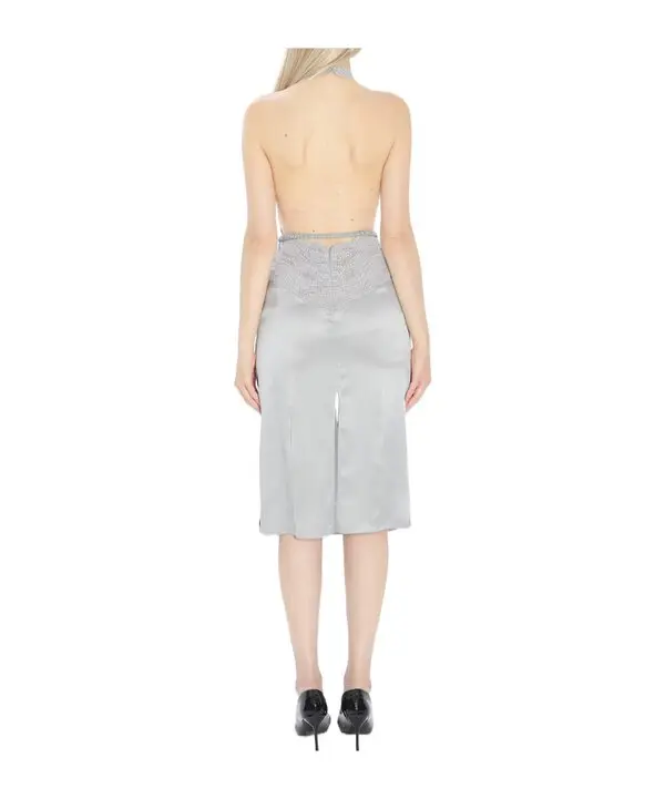 Gucci Lace Detailed Satin Halterneck Dress - Grey