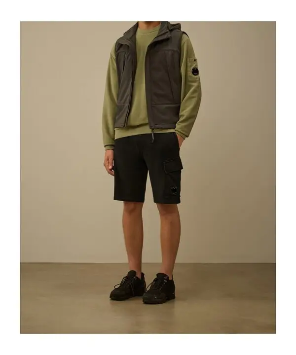 C.P. COMPANY Cargo Fleece Shorts With Lens Detail - Black