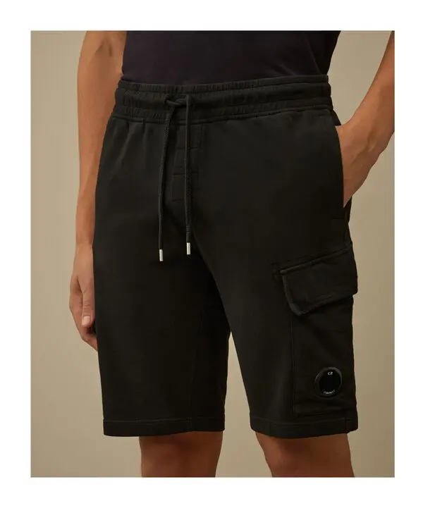 C.P. COMPANY Cargo Fleece Shorts With Lens Detail - Black