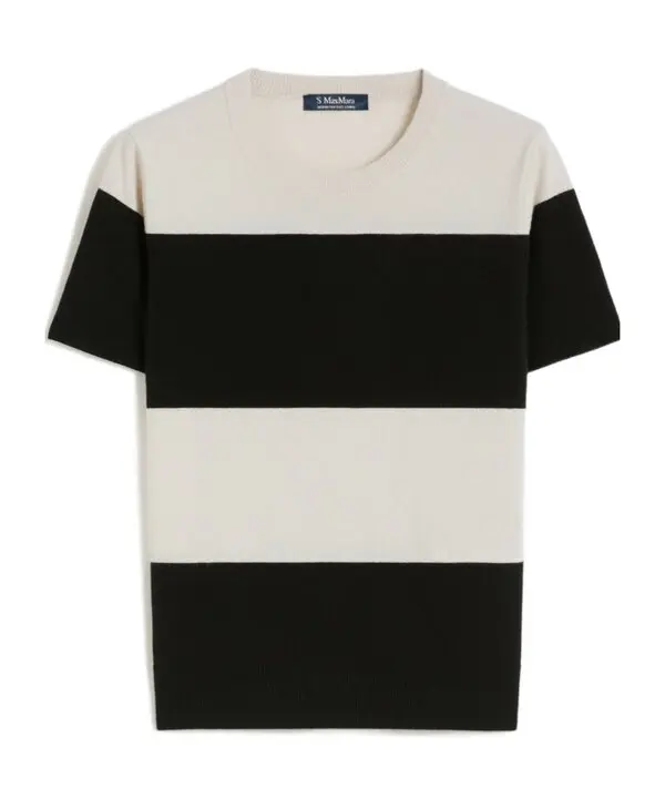 Max Mara Short-sleeved Knitwear With Round Neck And Ribbed Trim