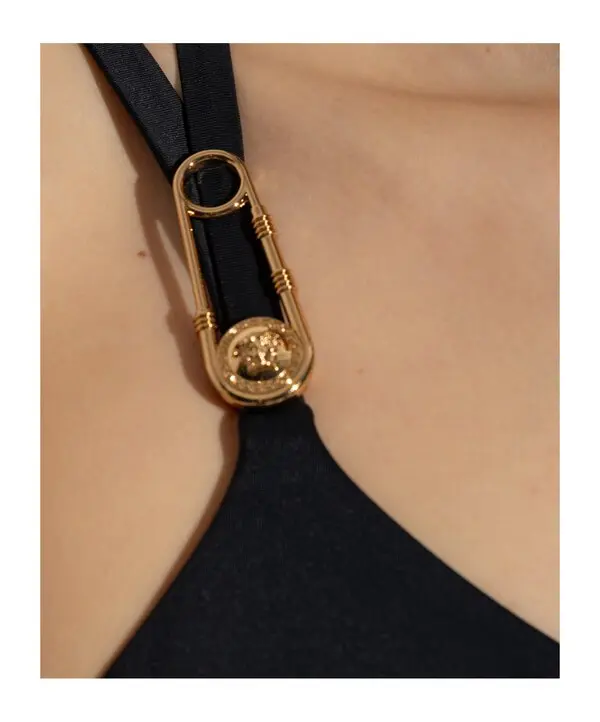 Versace One Piece Swimsuit With Safety Pin Detail - Black