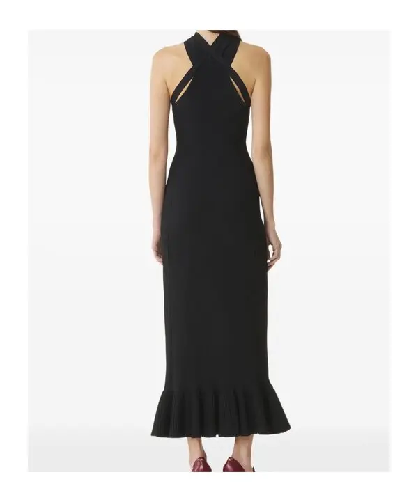 LANVIN Cross-over Midi Dress With Ruffled Hem
