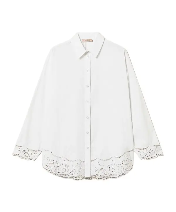 TWINSET Broderie Trim Shirt - White
