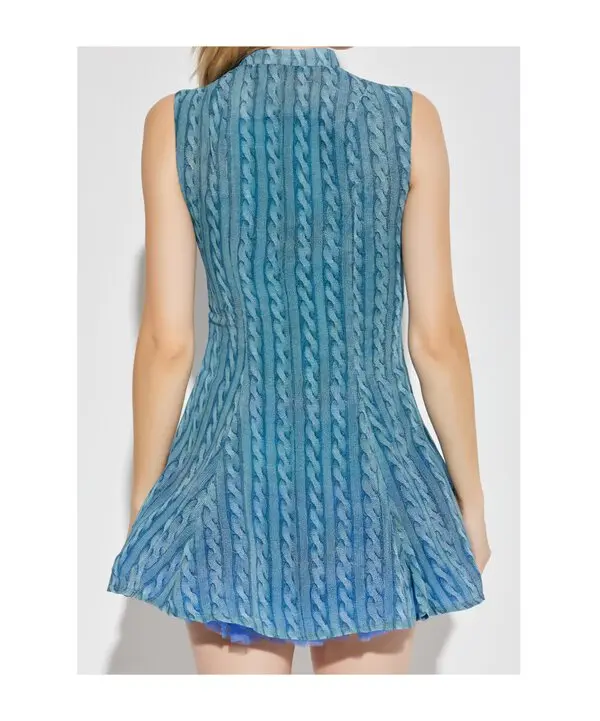 AVAVAV Cable Print Mini Dress With Stand-up Collar And Ribbon Ties