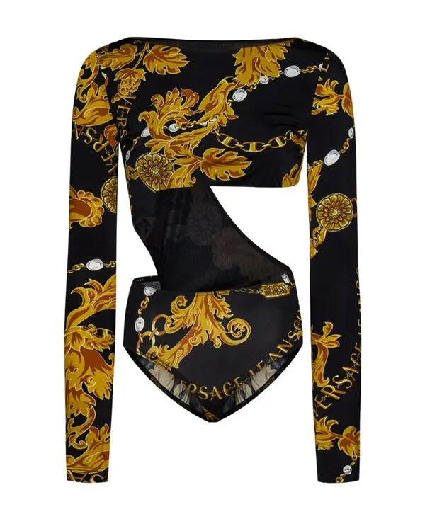 Versace Chain Print Cut-out Bodysuit