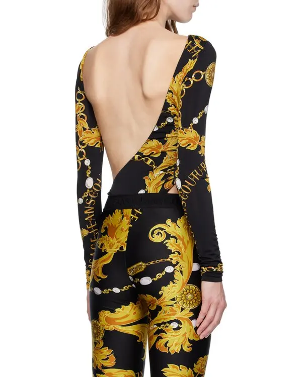 Versace Chain Print Cut-out Bodysuit