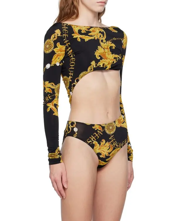 Versace Chain Print Cut-out Bodysuit
