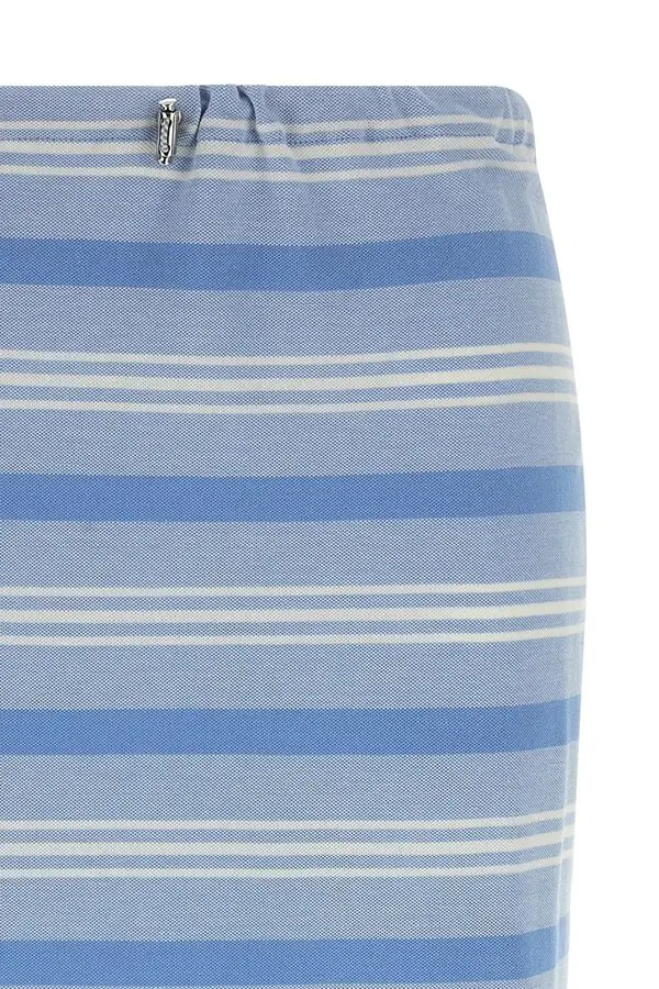Prada Striped Jersey Knitted Skirt With Slit Hem - Light Blue