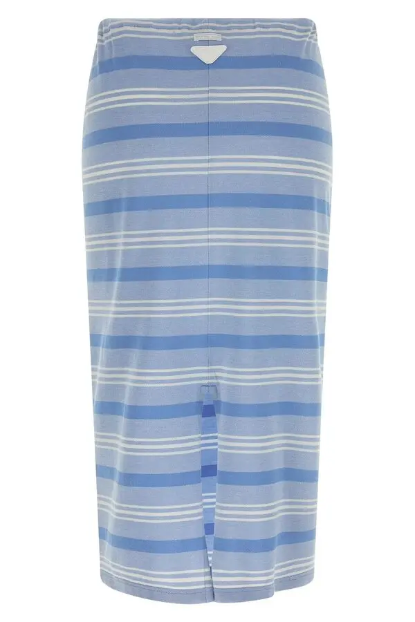 Prada Striped Jersey Knitted Skirt With Slit Hem - Light Blue