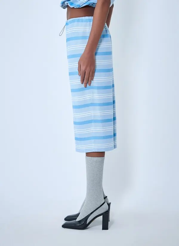 Prada Striped Jersey Knitted Skirt With Slit Hem - Light Blue
