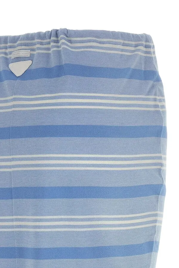 Prada Striped Jersey Knitted Skirt With Slit Hem - Light Blue