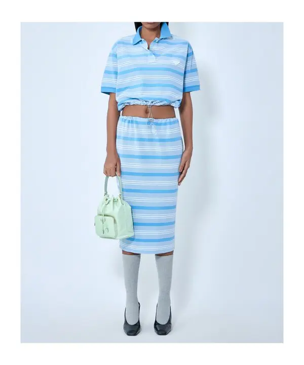 Prada Striped Jersey Knitted Skirt With Slit Hem - Light Blue