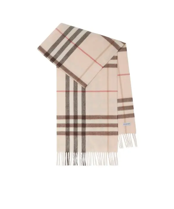 Burberry Checked Fringed Scarf - Alabaster